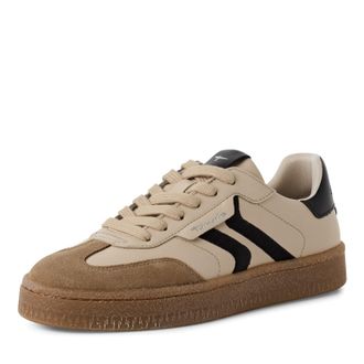 Tamaris Plateausneaker TAMARIS, Damen, Gr. 38, beige (beige kombiniert), Glattleder, Veloursleder, aufgeraut, kontrastfarbene Details, Schuhe Plateausneaker, 