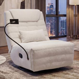 Mendler Relaxsessel HWC-P92, TV-Sessel Fernsehsessel, drehbar Kippfunktion Handyhalterung, Stoff Chenille (260g/m&sup2;) - Creme-wei&szlig;