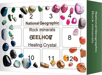 Generic Akozon Weihnachts-Countdown-Adventskalender - 12-Gitter-Heilkristall-Blindbox - Kreative Weihnachts&uuml;berraschung mit Bunten Steinen f&uuml;r und Erwachsene 