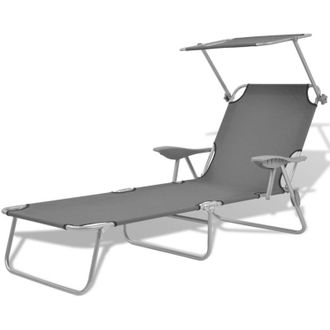 vidaXL Vidaxl - Chaise longue avec auvent Acier Gris