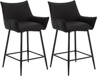 Woltu Lot de 2 Tabourets de Bar, Chaise Bar Rembourr&eacute;e, en Similicuir, avec Pieds en M&eacute;tal, Repose-Pieds, Dossier, Accoudoirs, Anthracite, BH391an-2