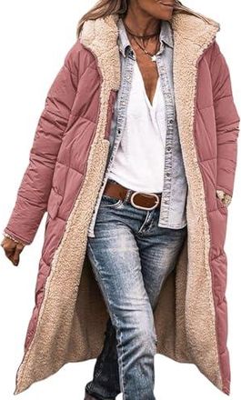 Generic Manteaux dhiver pour femmes, manteau en laine pour femmes, veste longue ligne doublée en polaire, manteaux à capuche rembourrés pour femmes, manteau m
