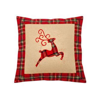 Shatchi Kissenbez&uuml;ge aus Sackleinen, f&uuml;r Schlafzimmer, B&uuml;ro, Dekoration, Baumwolle, Bedruckt, Rentier/Schneemann/Rotkehlchen, Weihnachtspudding, 40 x 40 cm