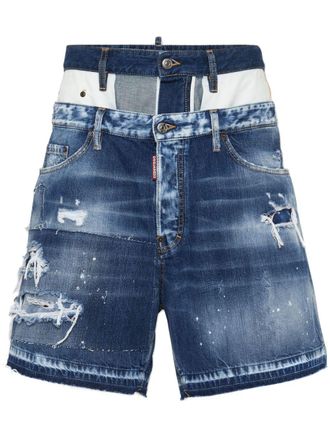 Dsquared2 short en jean à effet usé - Bleu