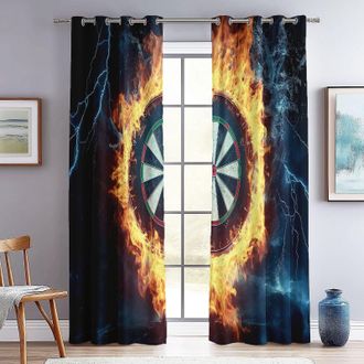 Generic Verdunklungsvorhänge mit Ösen H 200 x B 70 cm (2er Pack), Wohnzimmer Gardinen mit Spiel Dart Fotografie Dekorative Thermovorhang Isolierend Vorhänge B