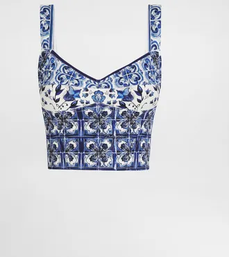 Dolce & Gabbana Bustier Aus Charmeuse Majolika-print - Frau Blusen Und Tops Blau Seide 46