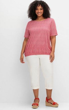 Sheego T-Shirt Rundhalsshirt Kurzarm mit Minimal-Druck und Gummizugbund