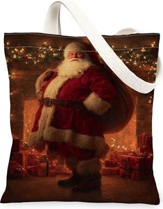 Generic Sacs fourre-tout en toile r&eacute;utilisables avec motif P&egrave;re No&euml;l - L&eacute;gers et lavables - Pour le shopping, les voyages, les f&ecirc;tes - 33 x 38 cm