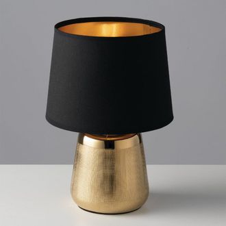 Luce-Ambiente-Design Table Lamp Ecstasy in Gold Ceramic and Black Fabric Lampshade