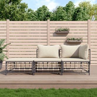 vidaXL 3-tlg. Garten-Lounge-Set mit Kissen Anthrazit Poly Rattan Vidaxl