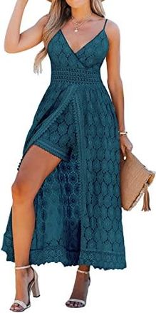 Cupshe Femmes Été Faire glisser fronces Smocks Combinaison Robe Col en V Sangles Speghetti Dos nu Maxi Haut Bas