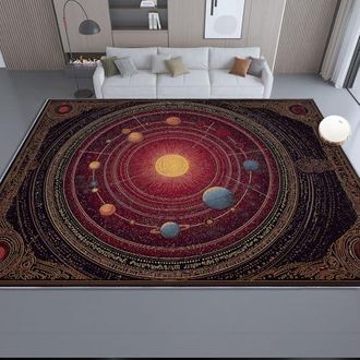 Generic Tapis &agrave; Poils Courts Color&eacute; pour Chambre et Salon, Design &Eacute;l&eacute;ments galactiques Plan&egrave;tes Soleil, Antid&eacute;rapant et Lavable en Machine, Tapis D&eacute;coratif po