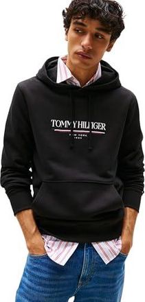 Tommy Hilfiger Sweat à Capuche Homme Brand Love en Coton, Noir (Black), XL