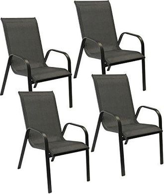 Happy Garden Lot de 4 chaises de Jardin Marbella - Textilène Gris et Aluminium Anthracite