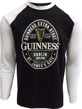 Guinness Dublin Ireland Label, langärmelig, Schwarz und Weiß, Größe XXL, Weiss/opulenter Garten, XX-Large