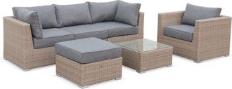Sweeek Salon de jardin haut de gamme en r&eacute;sine tress&eacute;e arrondie VINCI 5 places Naturel / Gris fonc&eacute;