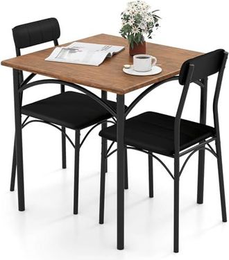 Giantex Ensemble de Table &agrave; Manger, Ensemble de Cuisine 3 Pi&egrave;ces avec Table Carr&eacute;e et 2 Chaises Rembourr&eacute;es sans Accoudoirs, Cadre M&eacute;tallique, Patins Antid&eacute;ra