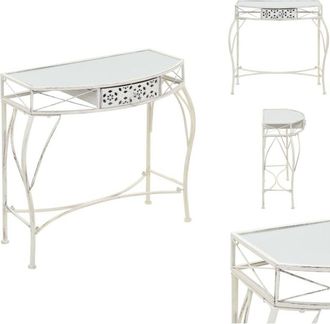vidaXL Beistelltisch Französischer Stil Metall 82x39x76 cm Weiß - Beistelltisch - Französischer Stil - Metallmöbel - Glastisch - Wohnzimmerstil