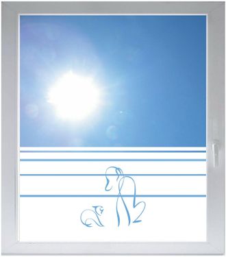 Indigos UG Sichtschutzfolie Glasdekorfolie Fensterfolie mit Motiv satiniert Blickdicht - d313 Hunde und Katzen - 1000 mm L&auml;nge - 500 mm H&ouml;he Streifen - selbstkle