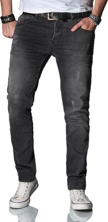 Alessandro Salvarini Herren Jeans Slim Fit Hose Stretch-Jeans Denim Jeanshose Washed [AS-035m-Grau-W31 L30]