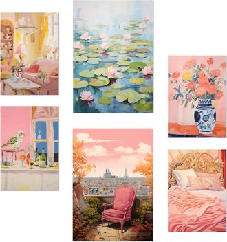 Nacnic 6er-Set Rosa Frühling Poster mit Designillustrationen zur Dekoration der Wände Ihres Zuhauses. Räume, Büro, Laden und Geschäft Format A3 und A4 Rahmen