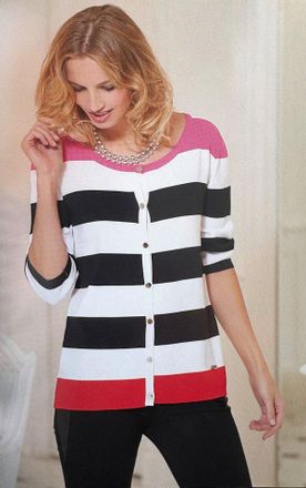 Passioni Strickjacke mit Breiten Schwarz-Wei&szlig;en Streifen & Farbigen Akzenten