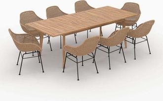 Rendez-Vous D&eacute;co Table et chaises de jardin 8 personnes en bois de teck, r&eacute;sine tress&eacute;e - Carmela