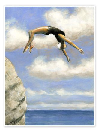 Posterlounge Kunstspringen vom Felsen Poster von Sarah Morrissette 30 x 40 cm Blau Wandbilder Wanddeko