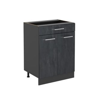 Vicco Meuble Cuisine R-Line, B&eacute;ton Noir, 60cm avec tiroir, sans PT