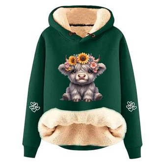 Generic Sweat de No&euml;l pour femme avec imprim&eacute; vache des Highlands - Doublure en polaire - Doux et chaud - Pull de No&euml;l d&eacute;contract&eacute; &agrave; manches longues - Pour un