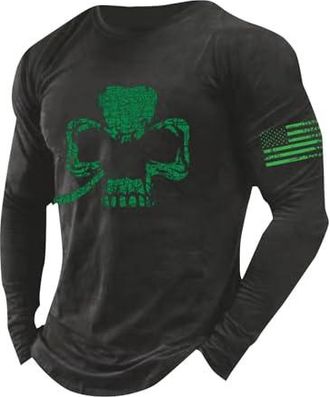 Generic Chemise surdimensionn&eacute;e pour la Saint-Patrick - Chemise irlandaise porte-bonheur pour homme - Haut &agrave; manches longues - Tr&egrave;fle vert - Imprim&eacute; tr&egrave;fle, G