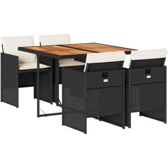 vidaXL Ensemble &agrave; manger de jardin coussins 5pcs Noir R&eacute;sine tress&eacute;e Vidaxl