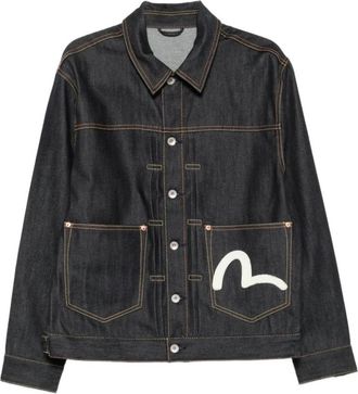 Evisu Homme, Vestes, Bleu, Taille: M Veste en jean pliss&eacute;e &agrave; imprim&eacute; de mouettes