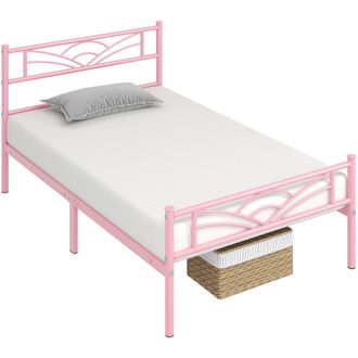 Yaheetech Bettrahmen Metallbett G&auml;stebett Bettgestell aus Metall, Modern Jugendbett mit Lattenrost, f&uuml;r Schlafzimmer G&auml;stezimmer 90 x 200 cm/Hellrosa