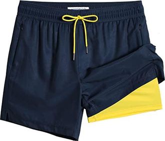 Maamgic Maillot de Bain pour Hommes avec Compression Short de Bain 2 en 1 | 5.5 Séchage Rapide Short de Natation décontracté Boardshorts avec Pantalon intérie