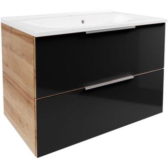 Fackelmann B.brillant Badm&ouml;belset 80cm - Ast Eiche - Glas - Fackelmann