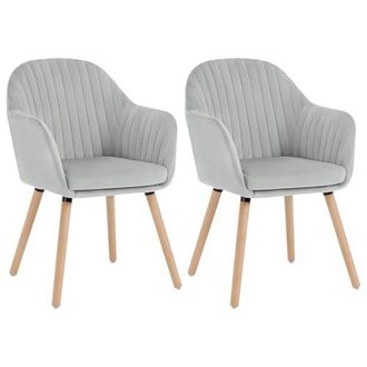 Woltu Lot de 2 Chaises de Salle à Manger, Gris Clair Assise en Velours Chaise pour Cuisine/Salon/Café,BH95hgr-2