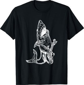 Seembo Shark spielt Gitarre Lustiger Fischgitarrist Rockmusiker T-Shirt