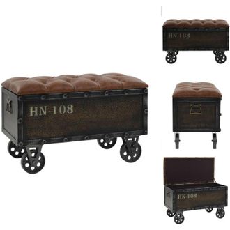 vidaXL Aufbewahrungsbank Massivholz Kunstleder 80,5x41x50 cm - Aufbewahrungsbank - Reisekoffer Design - Vintage M&ouml;bel - Holzbank - Polstersitz