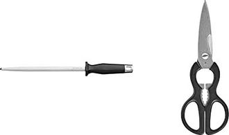 WMF Spitzenklasse Plus Wetzstahl 36 cm, Wetzstab f&uuml;r Messer, Cromargan Edelstahl, Stahll&auml;nge 23 cm & K&uuml;chenschere 21 cm, Haushaltsschere mit S&auml;geschliff, 