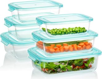 Com-Four 6x Premium-Vorratsdosen aus Glas - Hochwertiges Frischhaltedosen mit sicheren Kunststoffdeckeln - Aufbewahrung für Lebensmittel, ideal für Camping, Pi