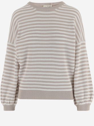 Bruno Manetti Womens Knit Cotton Striped Beige Knitwear Sweater