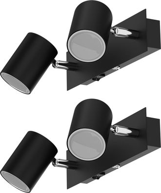 LEDs Com 2 Stück Wandspot WAIKA, zweiflammig, mit Schalter, schwarz matt, inkl. LED GU10 Lampen je 450lm warmweiß