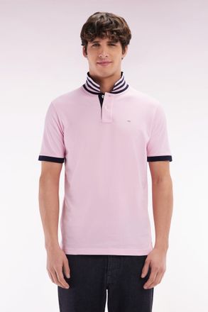 Eden Park Polo &Agrave; Manches Courtes En Piqu&eacute; De Coton Pima Rose Clair Dessous De Col Cercl&eacute; Coupe Droite