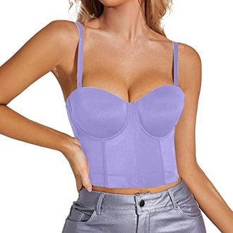 Generic OBiQuzz Corset pour femme - Haut bustier - Corset ajusté - Débardeur - Bretelles - Solide - Short - Tendance - Course à pied - Pour femme, lilas, XS