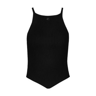 Courr&egrave;ges Womens Ribbed Cotton Tank Top Black Tops