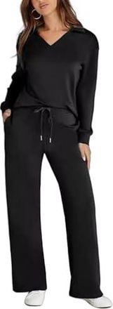 Generic Ensemble de salon pour femme - Tenue de voyage deux pièces - Survêtement décontracté à manches longues - Pantalon large - Ensemble assorti pour lautom