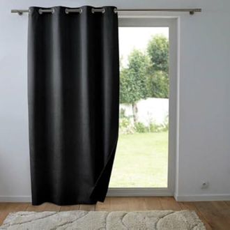 Douceur d'Intérieur Shadow Ösenvorhang (140 x 260 cm) Schwarz, 100 Prozent Verdunkelung aus Reliefsamt