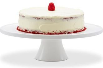 Relaxdays Tortenplatte mit Fu&szlig;, Keramik, HxD: 10 x 32 cm, Servierplatte Torten & Kuchen, runder Tortenst&auml;nder, wei&szlig;