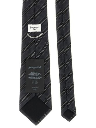 Saint Laurent Diagonal Striped Silk Jacquard Necktie - Charcoal